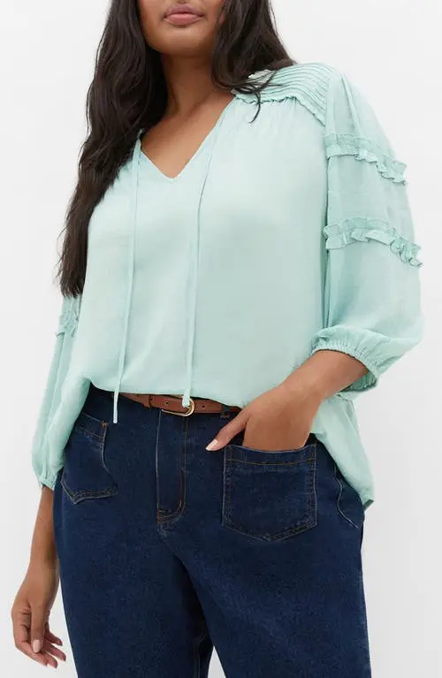 City Chic Ruffle Tie-neck Top - Misty