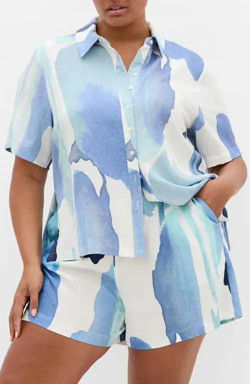 City Chic Printed Short Sleeve Button-up Shirt