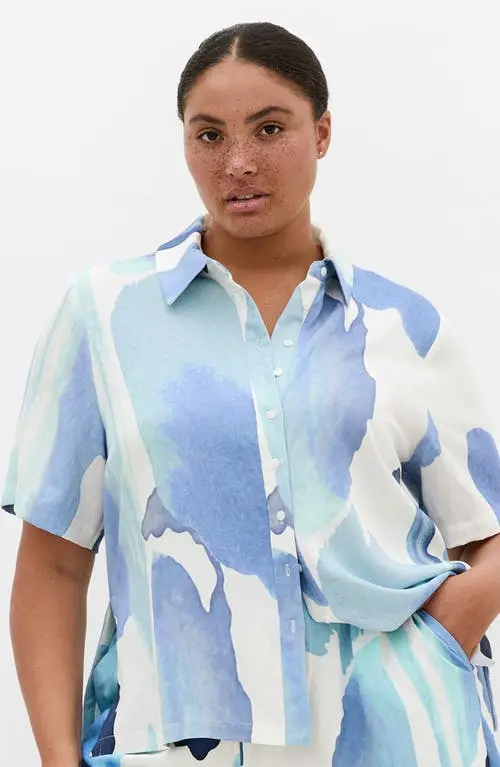 City Chic Printed Short Sleeve Button-up Shirt