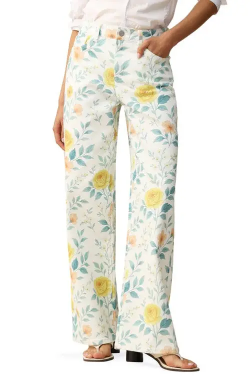 BAYEAS Flora Wide Leg Jeans - Watercolor Bloom