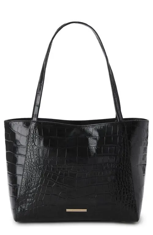 Brahmin Croc Embossed Leather Tote - Black