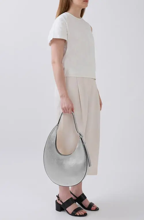 BEHNO Metallic Leather Crescent Shoulder Bag