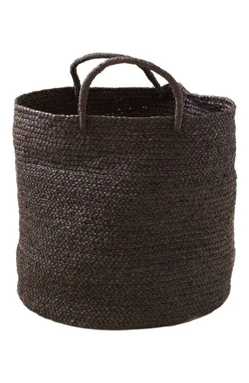 INDEGO AFRICA Medium Braided Raffia Basket - Black