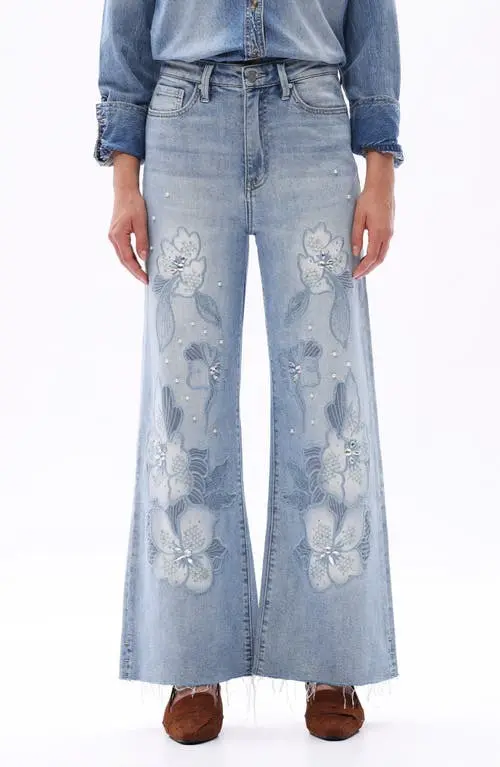 BAYEAS Portland Embellished High Waist Wide Leg Jeans - Light Blue