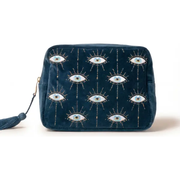 ELIZABETH SCARLETT Mystical Eye Velvet Wash Bag - Ink Blue