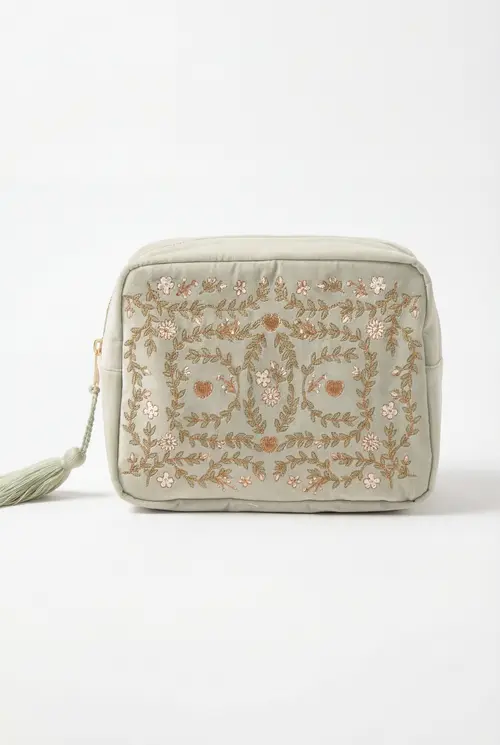 ELIZABETH SCARLETT Mediterranean Garden Velvet Pouch - Sage