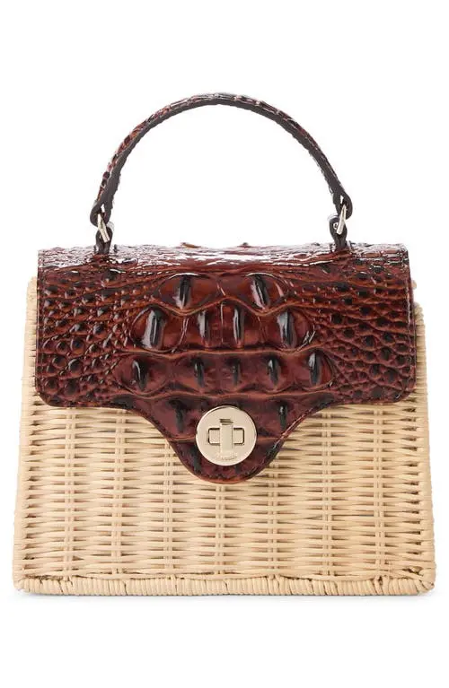 Brahmin Liliana Croc-embossed Leather & Wicker Top Handle Bag