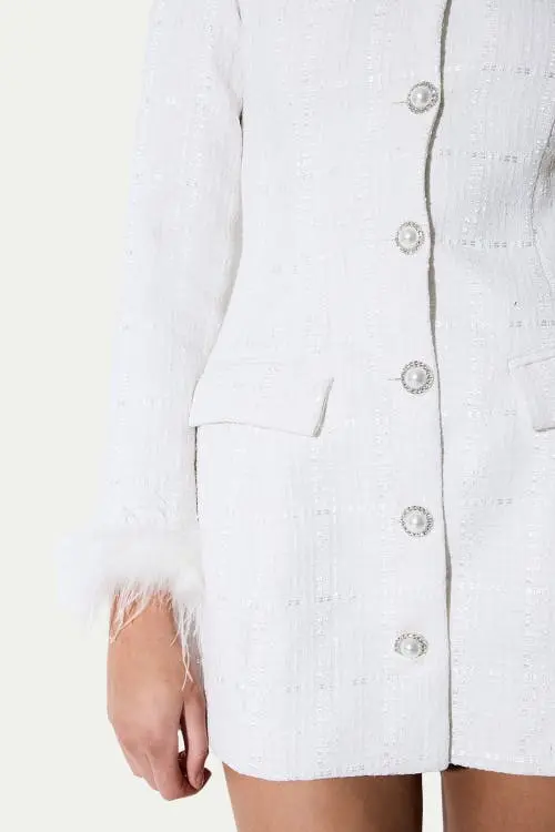 MISSPAP Boucle Feather Trim Mini Dress