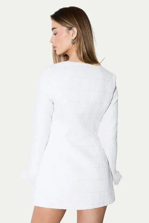 MISSPAP Boucle Feather Trim Mini Dress