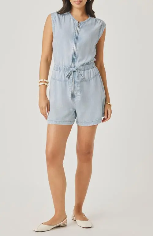 Splendid Rosalie Tie Waist Denim Romper - Bleached Indigo Blue