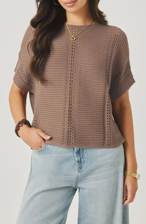 Splendid Pointelle Stitch Crewneck Sweater - Wicker Brown