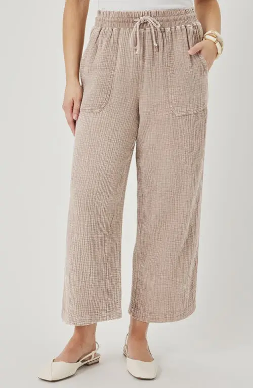 Splendid Ava Cotton Gauze Drawstring Pants - Light Wicker Brown