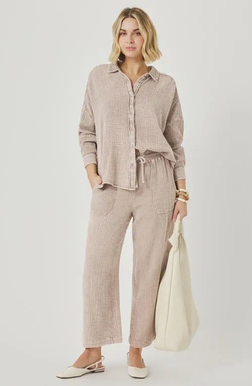 Splendid Ava Cotton Gauze Drawstring Pants - Light Wicker Brown