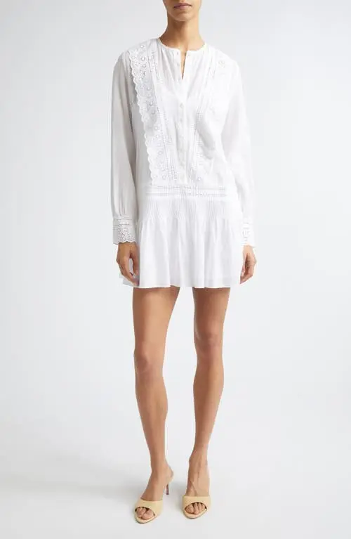Veronica Beard Marguerite Embroidered Eyelet Long Sleeve Dress