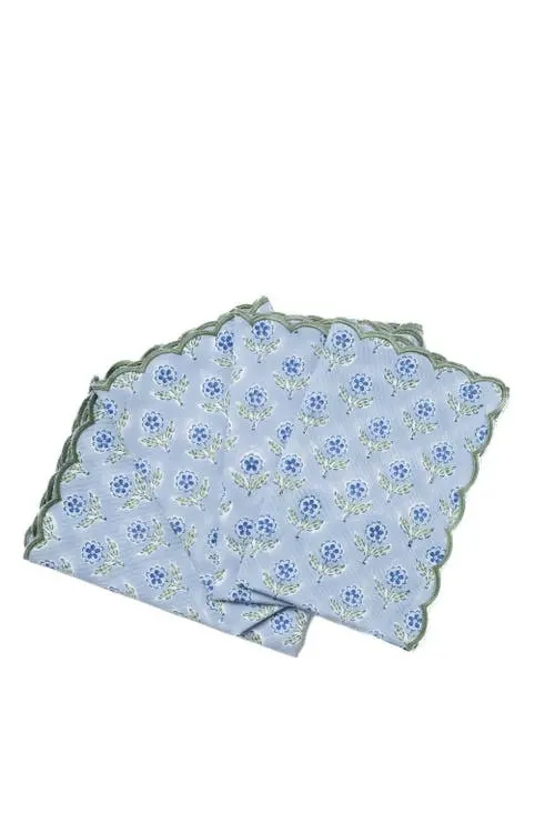 INNER CHILD Mona Scallop Embroidered Blockprint Napkinsset Of 4