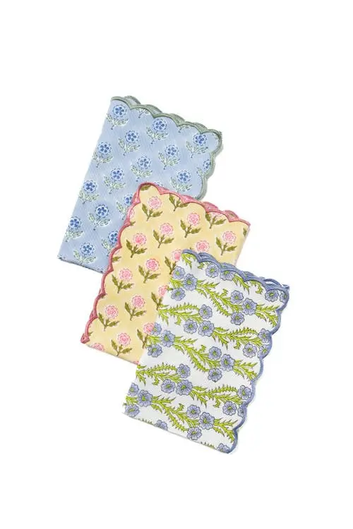 INNER CHILD Mona Scallop Embroidered Blockprint Napkinsset Of 4