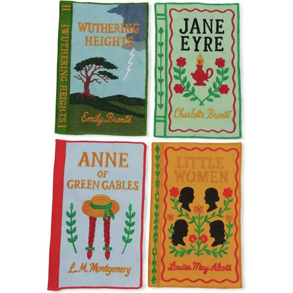 INNER CHILD Literary Heroines Books Embroidered Cocktail Napkinsset Of 4 - Multicolor