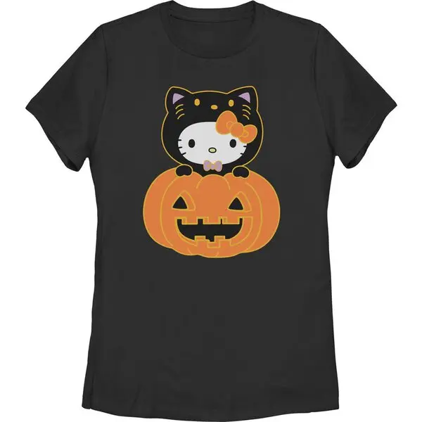 HELLO KITTY Halloween Pumpkin Graphic T-shirt - Black
