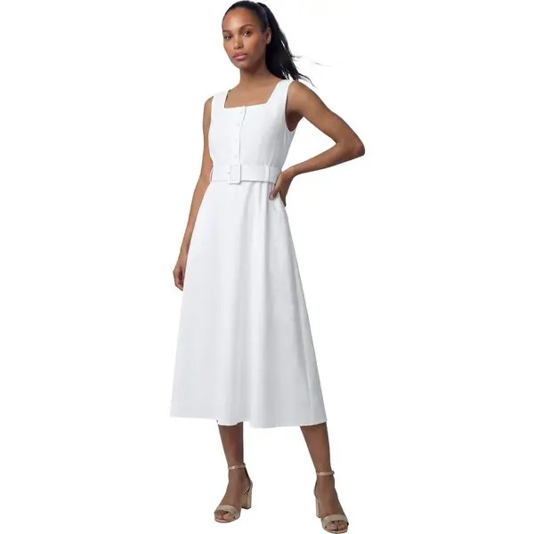 JESSICA LONDON Belted Linen Midi Dress - White