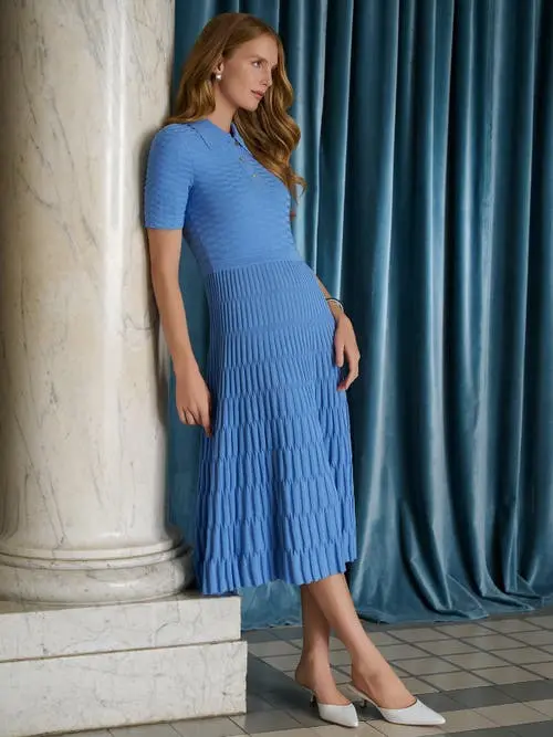 Misook Geometric Fit & Flare Knit Maxi Dress