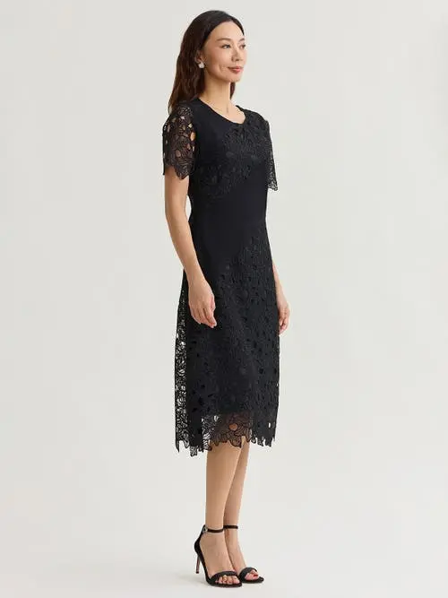 Misook Fit & Flare Mixed Media Midi Dress