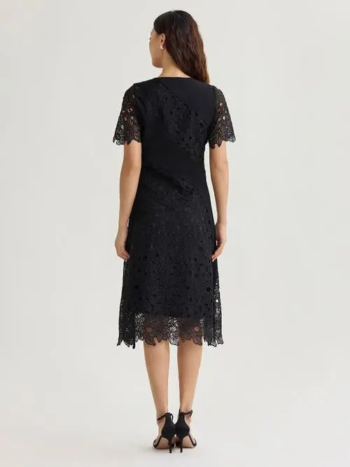 Misook Fit & Flare Mixed Media Midi Dress