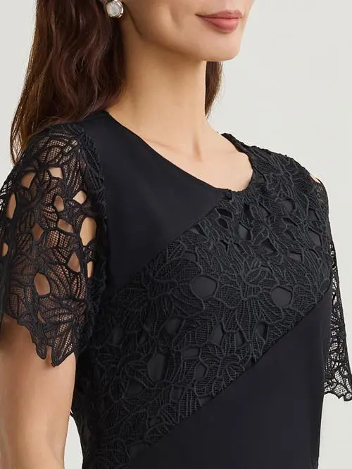 Misook Fit & Flare Mixed Media Midi Dress