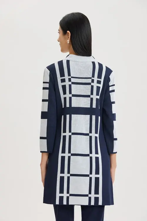Ming Wang Heritage Two-tone Geometric Knit Duster