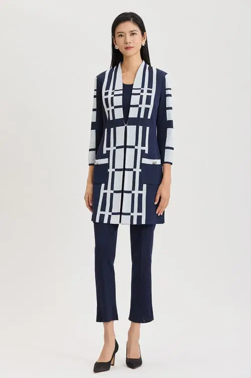 Ming Wang Heritage Two-tone Geometric Knit Duster