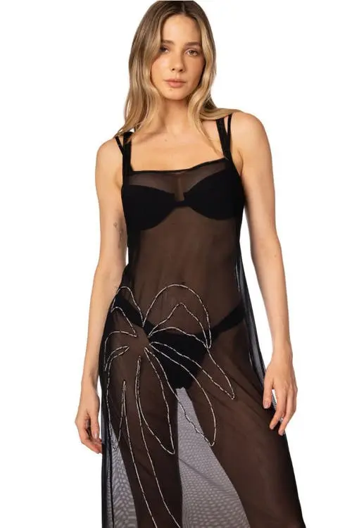 KIBYS Ancestral Lines Gio Sheer Palm Beach Dress - Black