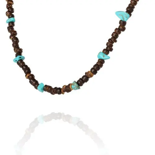 Lucky Brand Wood And Turquoise Beaded Necklace - Heishe/ Turquoise