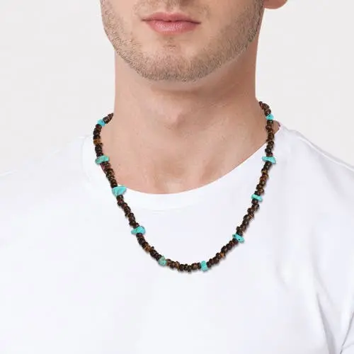 Lucky Brand Wood And Turquoise Beaded Necklace