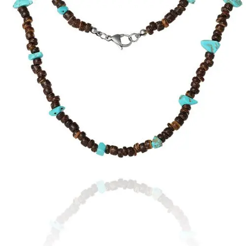 Lucky Brand Wood And Turquoise Beaded Necklace