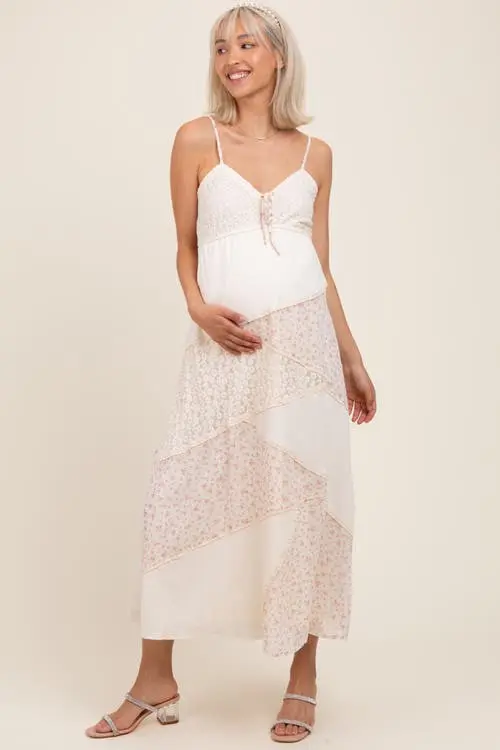 PINKBLUSH Floral Sweetheart Neck Maternity Midi Dress