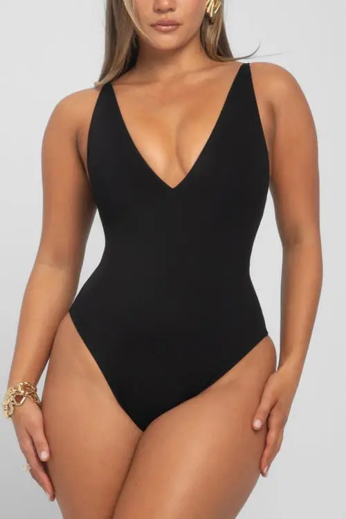 TA3 Mega Sculpting Plunge Brazilian Cut One-piece Swimsuit - Black
