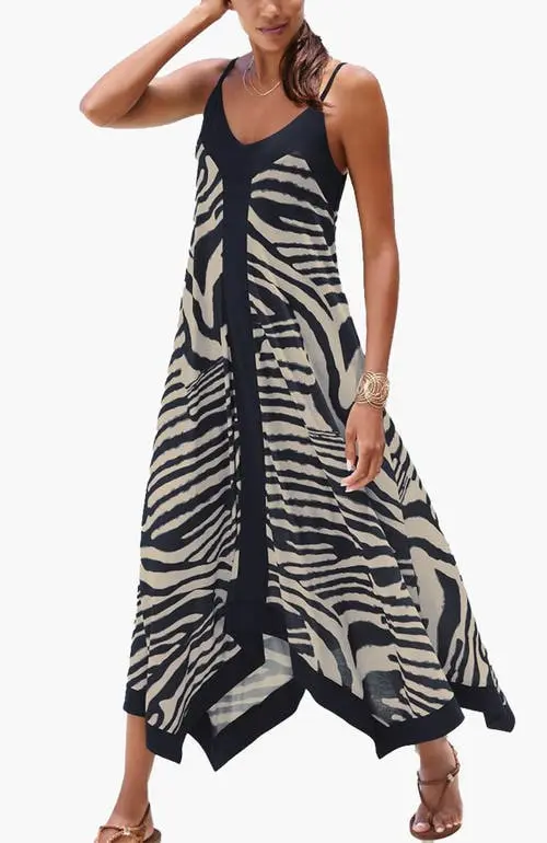 LASCANA Print Dress With Trim - Ivory Navy
