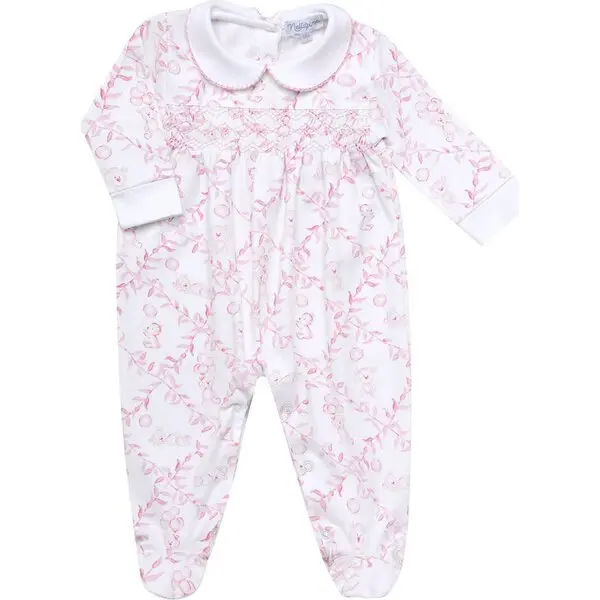 NELLAPIMA Bears Trellace Smocked Footie - Pink