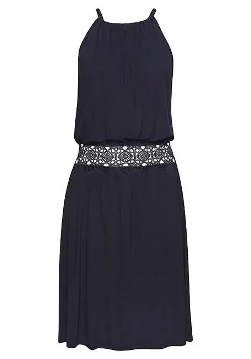 LASCANA Flowy Crochet Detail Dress - Navy