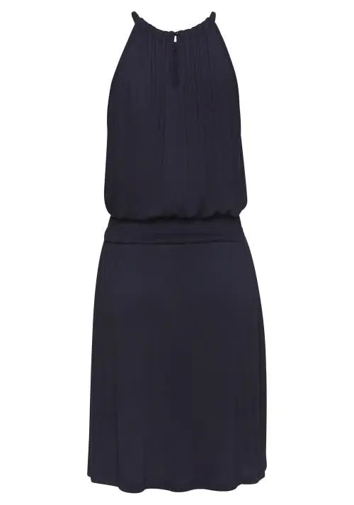 LASCANA Crochet Detail High Neck Dress - Navy