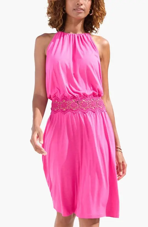 LASCANA Flowy Crochet Detail Dress - Pink