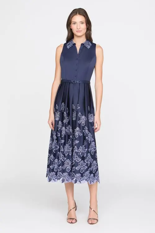 Theia Merisel Sleeveless Shirt Dress - Navy/deep Periwinkle