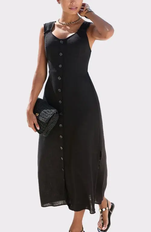 LASCANA Button Detail Maxi Dress - Black