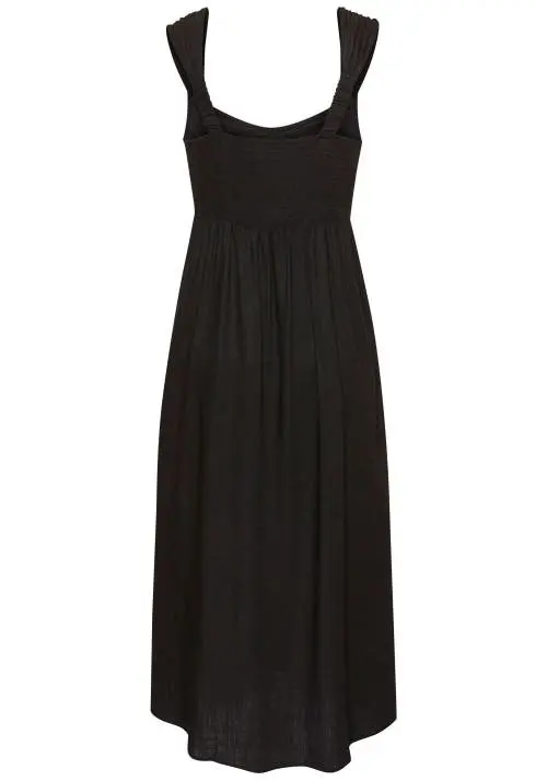 LASCANA Button Detail Maxi Dress With Ruffled Straps And Slit - Black