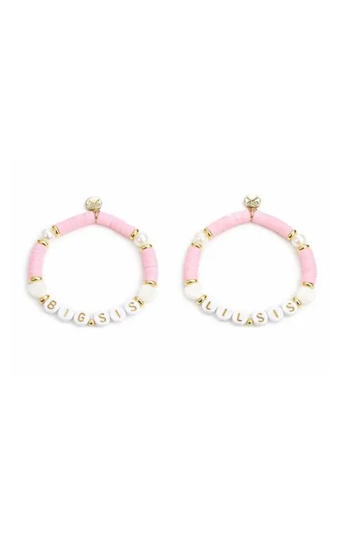 BITS & BOWS Big & Lil Sis Bracelet Set - Pink/white