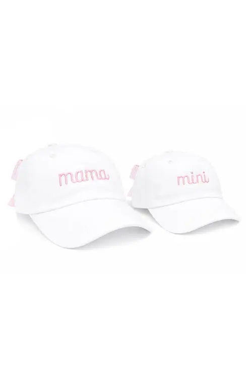 BITS & BOWS Mama & Mini Bow Baseball Hat Set - White/pink