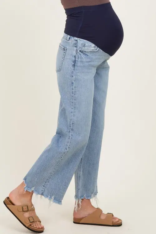PINKBLUSH Maternity Wide Leg Jeans With Fringe Hem