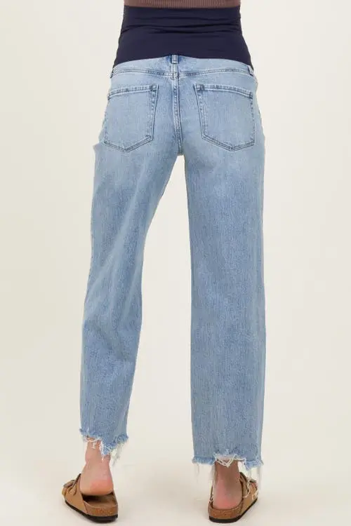 PINKBLUSH Maternity Wide Leg Jeans With Fringe Hem