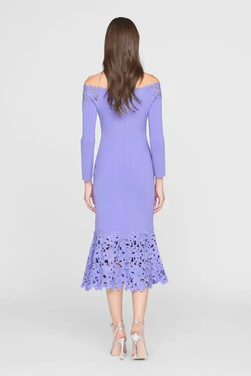 Theia Sia Knit And Lace Midi Dress