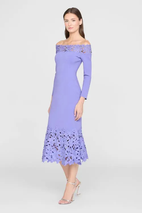 Theia Sia Knit And Lace Midi Dress