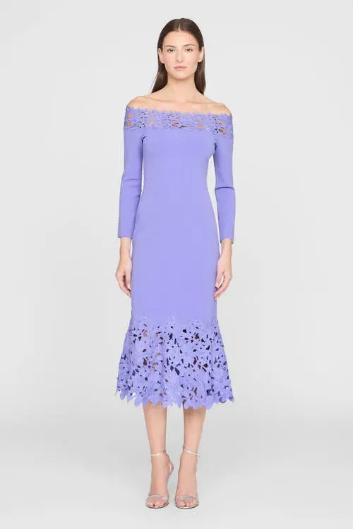 Theia Sia Knit And Lace Midi Dress